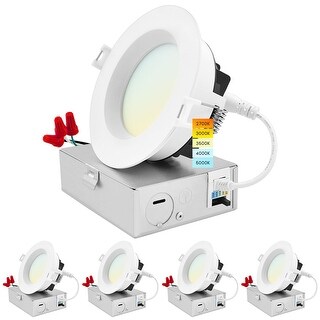 Luxrite 4" LED Recessed Ceiling Light J-Box 15W 5 Color Selectable 1300LM Dimmable Wet Rated IC ...